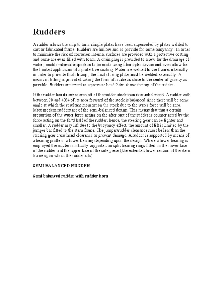 Rudders: Semi Balanced Rudder Semi Balanced Rudder With Rudder Horn ...