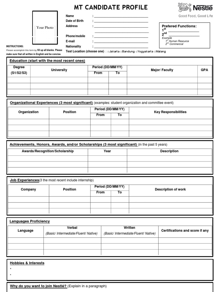 MT Candidate Profile Form | PDF | Career & Growth