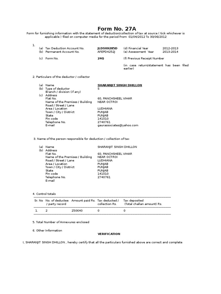 Form No. 27A: JLDS09285D | PDF | Finance & Money Management