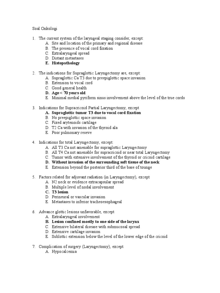 Oncology Exam Questions Covering Staging, Treatment Indications, and ...