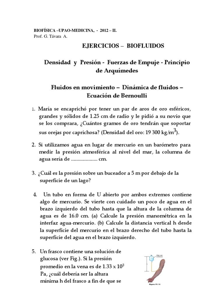 Biophysics Problems: Density, Pressure, Buoyancy, and Fluid Dynamics ...