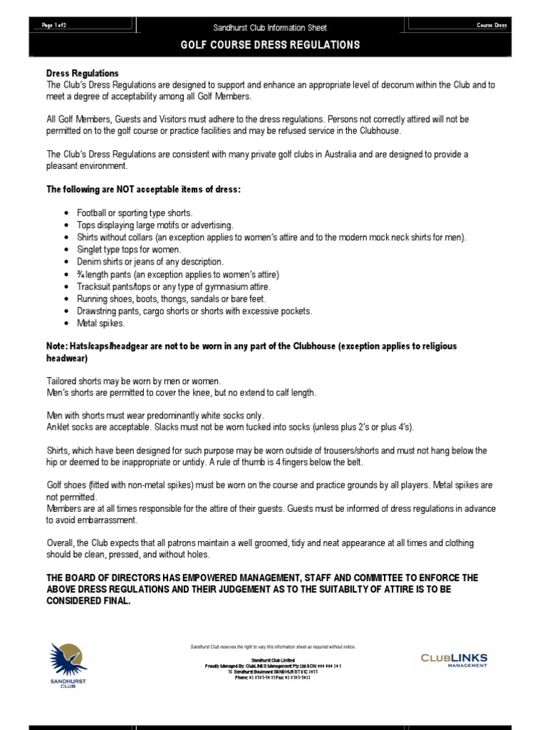 Sandhurst Club Golf Dress Code | PDF | Trousers | Sock