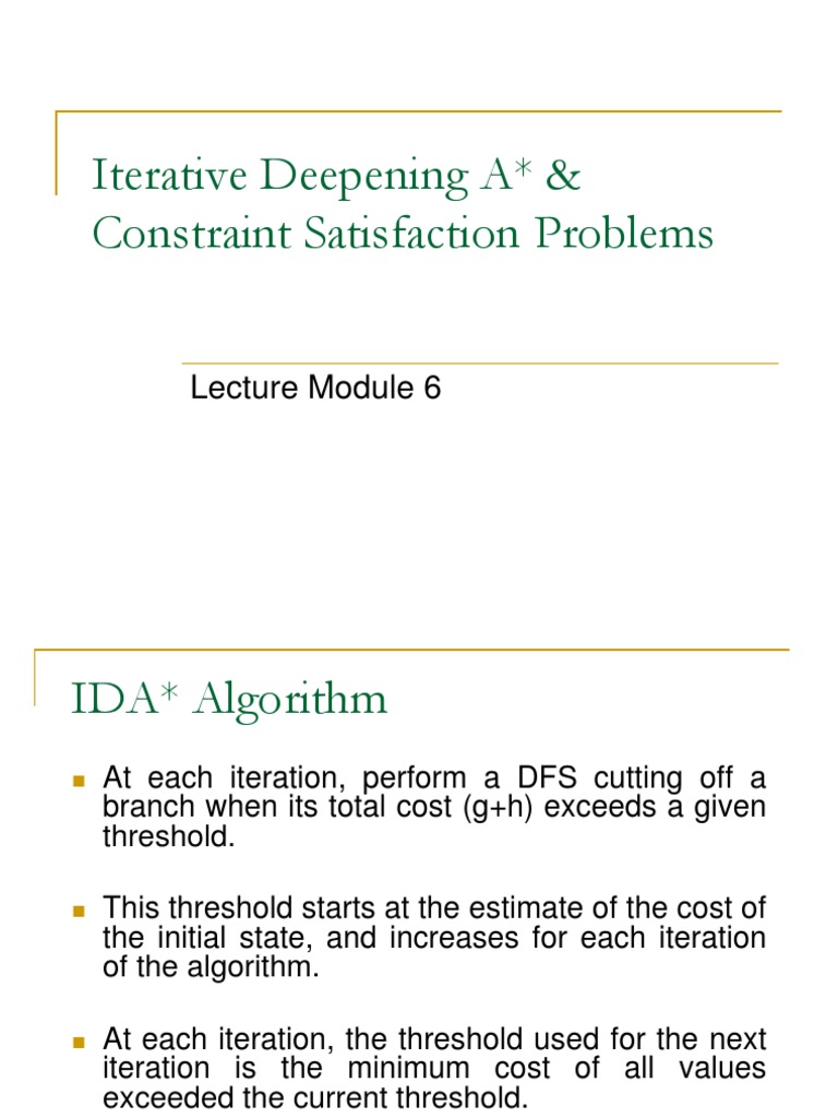 Iterative Deepening A & Constraint Satisfaction Problems: Lecture Module 6 | PDF | Mathematics ...