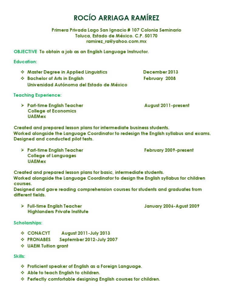 English Language Instructor Resume | PDF | Language Arts & Discipline