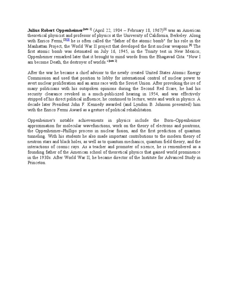 Julius Robert Oppenheimer: (Note 1) | PDF | Politics | Social Science