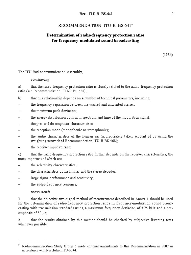 Itu R Recommendation Download Free Pdf Frequency Modulation Noise