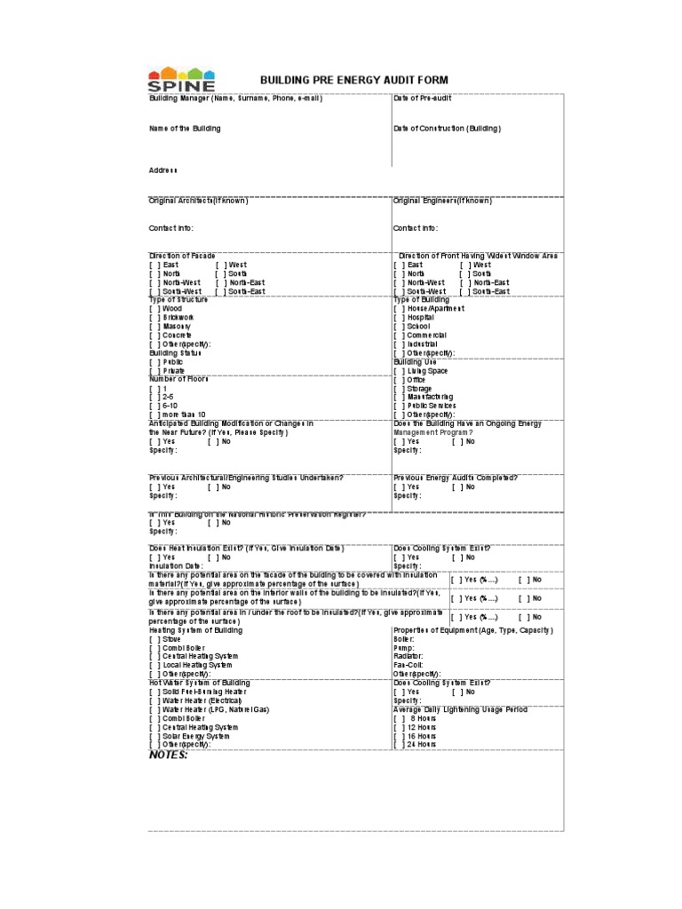 Building Pre-Energy Audit Form | PDF | Water Heating | Hvac