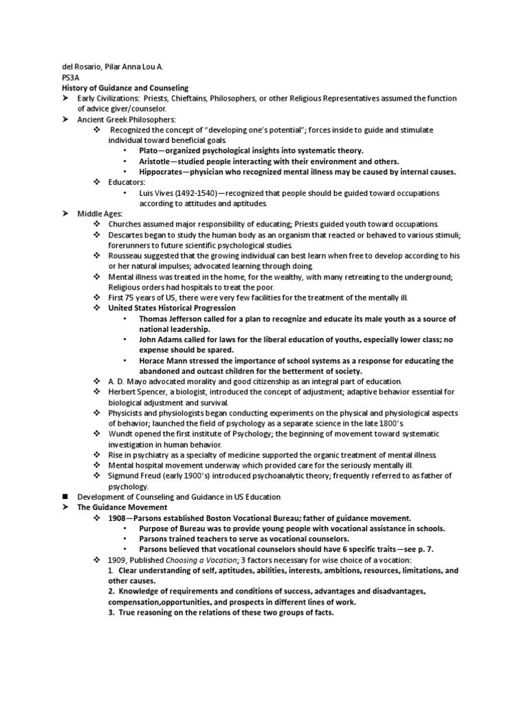 History of Guidance and Counseling | PDF | School Counselor | Community ...