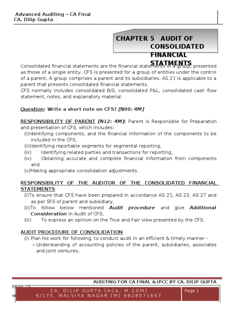 Chapter 5 Audit of CFS | PDF | Consolidation (Business) | Audit