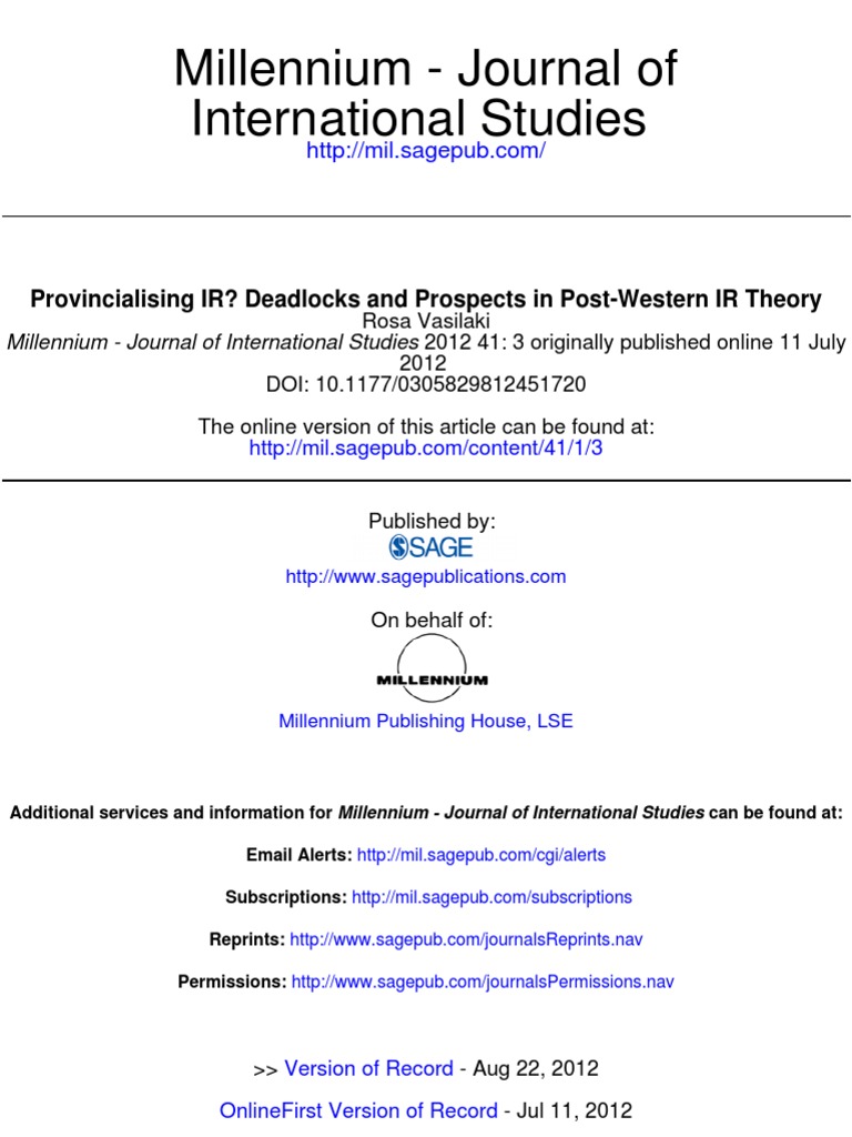 Provincialising IR? Deadlocks and Prospects in Post-Western IR Theory ...