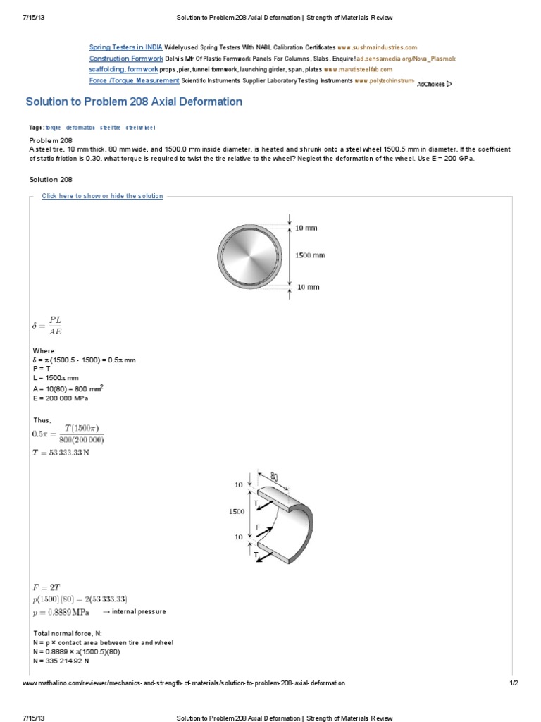 Solution To Problem 208 Axial Deformation - Strength of Materials ...