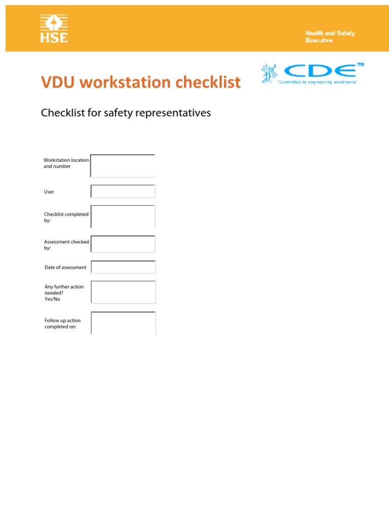 VDU Checklist | PDF | Computer Keyboard | Chair