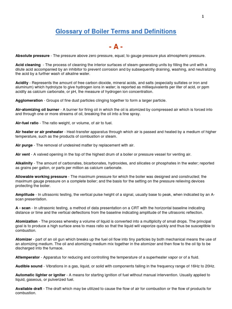 Glossary of Boiler Terms and Definitions | PDF | Combustion | Boiler