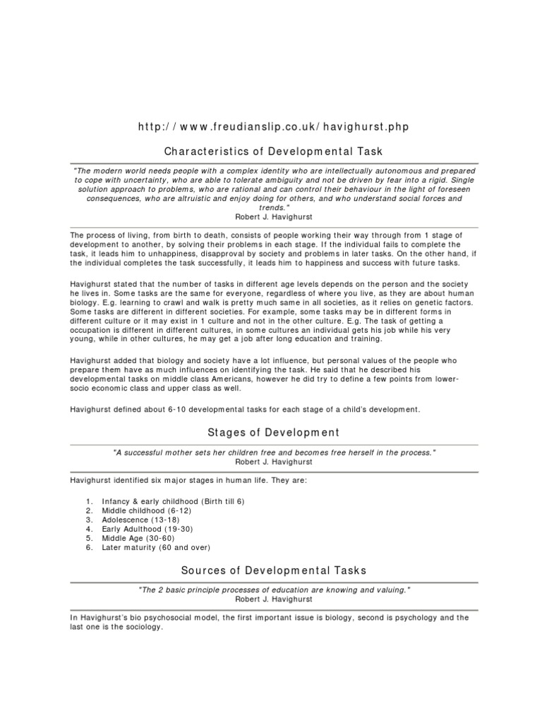 Havighursts Developmental Task Stages | Psychology & Cognitive Science ...