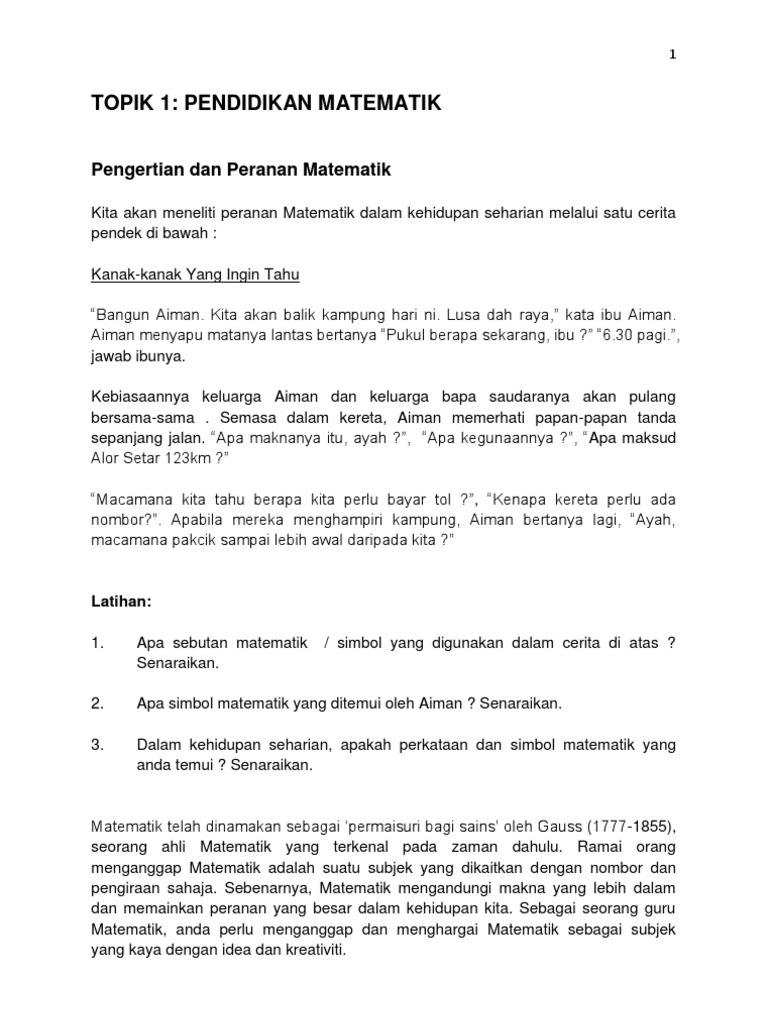 Topik 1: Pendidikan Matematik: Pengertian Dan Peranan Matematik | PDF