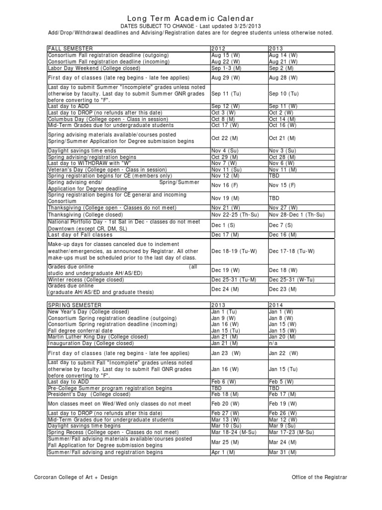 Long Term Academic Calendar 2012-2014 | PDF | Academic Term ...