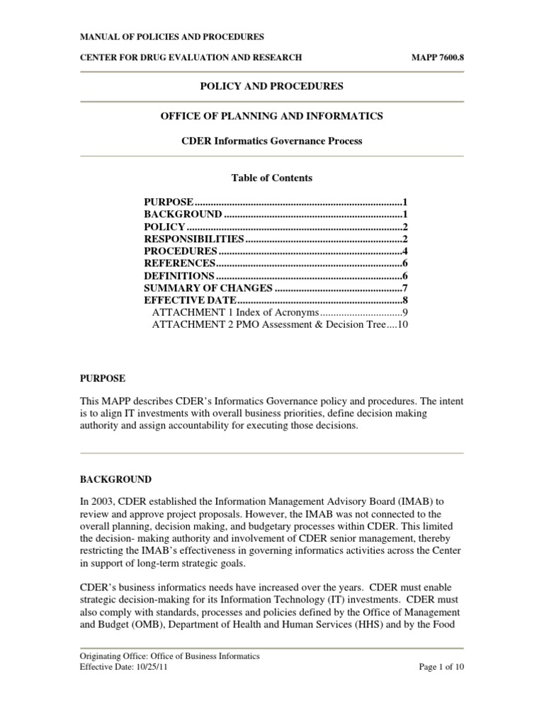 7600.8 CDER Informatics Governance Process - Signed MMK - 10.23.11l PDF ...