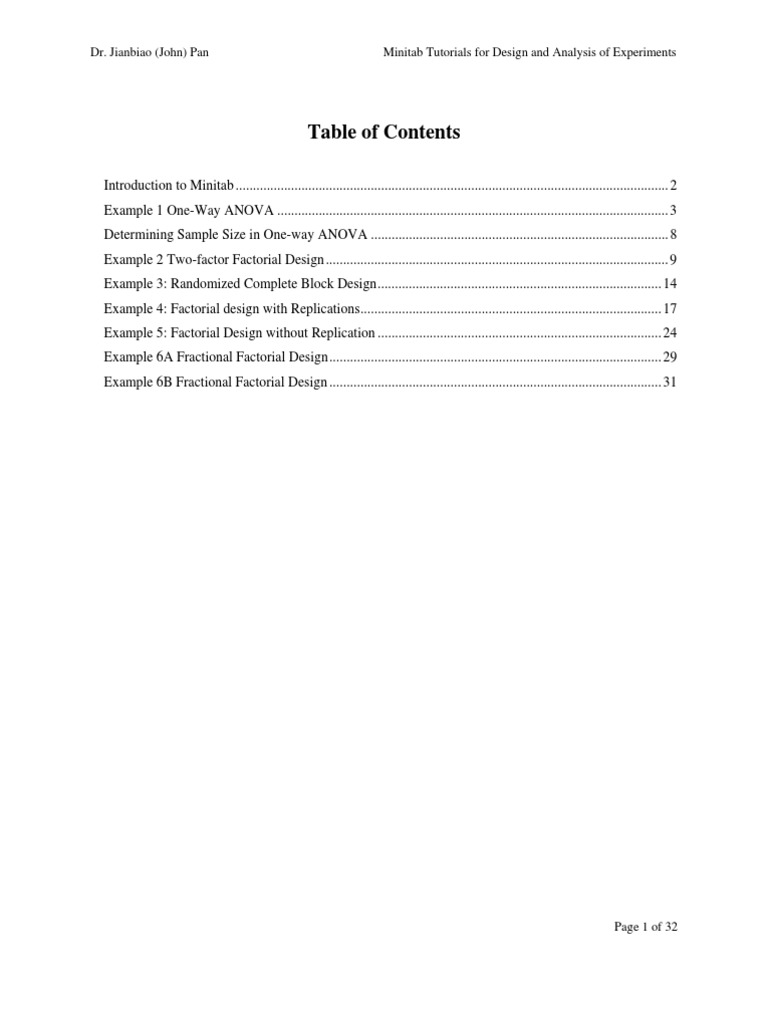 Minitab Doe Tutorial Pdf Pdf Analysis Of Variance Errors And Residuals