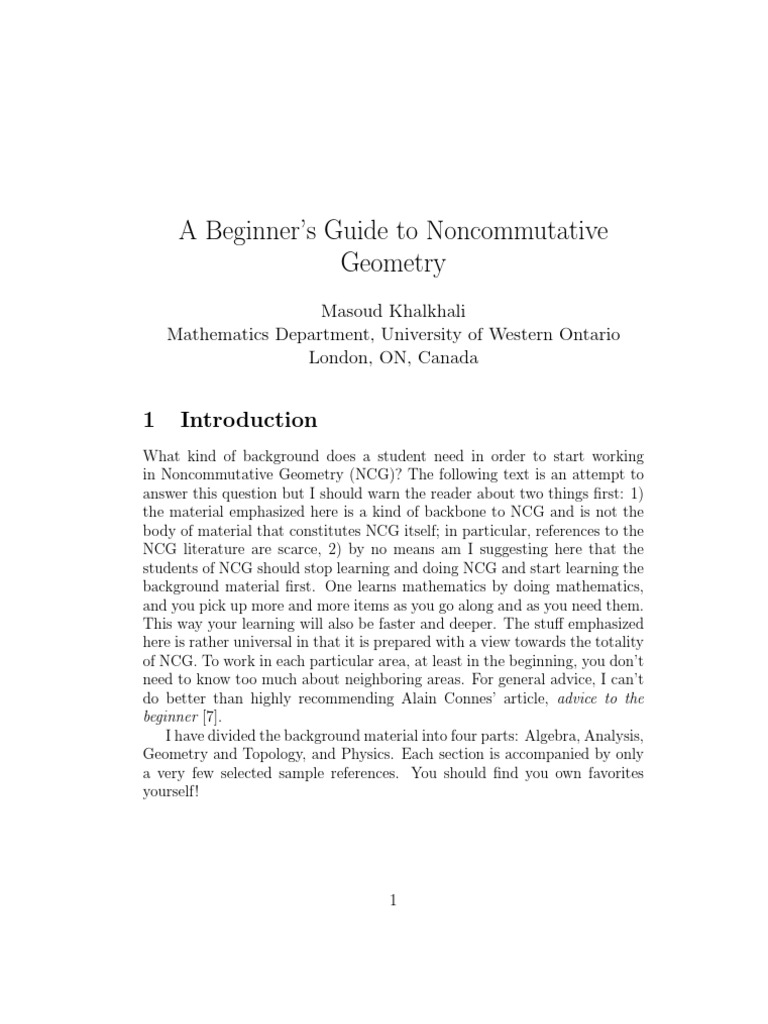 Beginner Guide To Non Commutative Geometry | PDF | Quantum Field Theory | Hamiltonian Mechanics