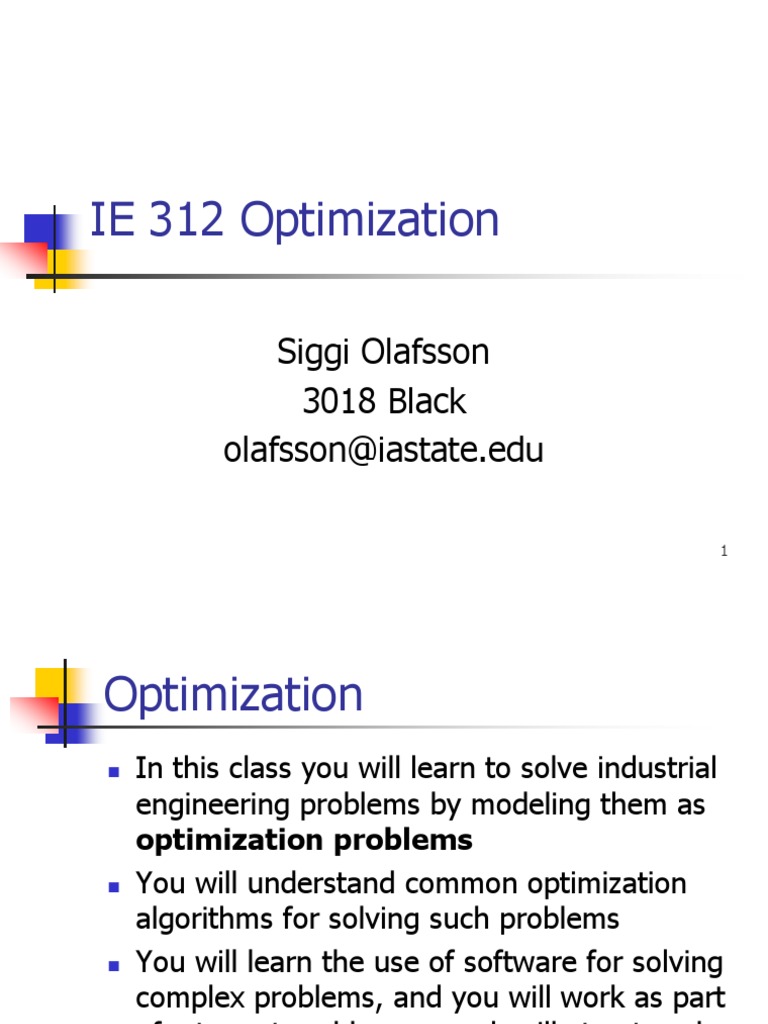 IE 312 Optimization Modeling and Problem Solving | PDF | Mathematical ...