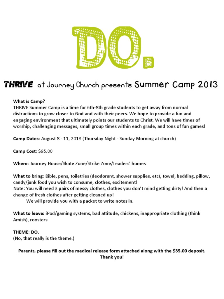 THRIVE Summer Camp Packet | PDF | Legal Guardian | Health Care