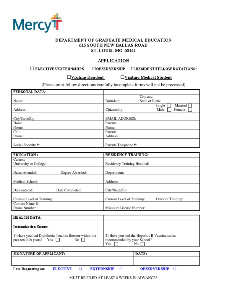 Medical Rotation Application Form | PDF | Medical School | Residency ...