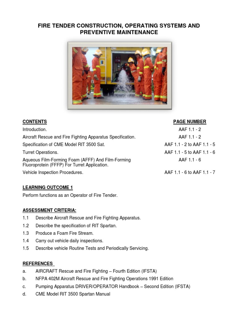 Fire Tender Construction, Operating Systems and Preventive Maintenance ...