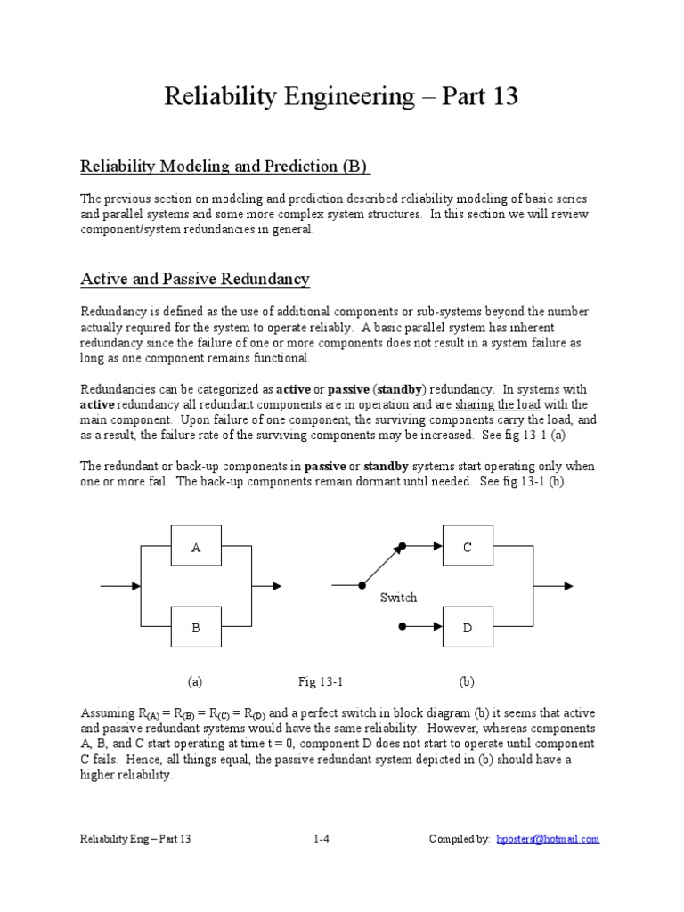 Reliability Modeling: Redundancy Types | PDF