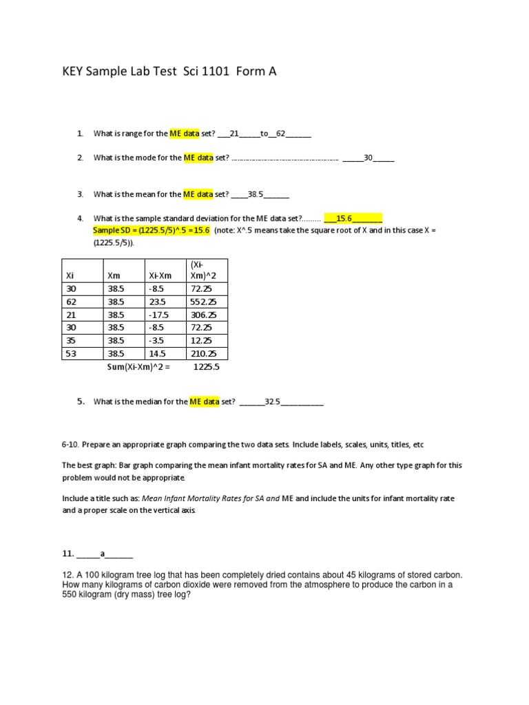 KEY Sample Lab Test Sci 1101 Form A Copy1 | PDF