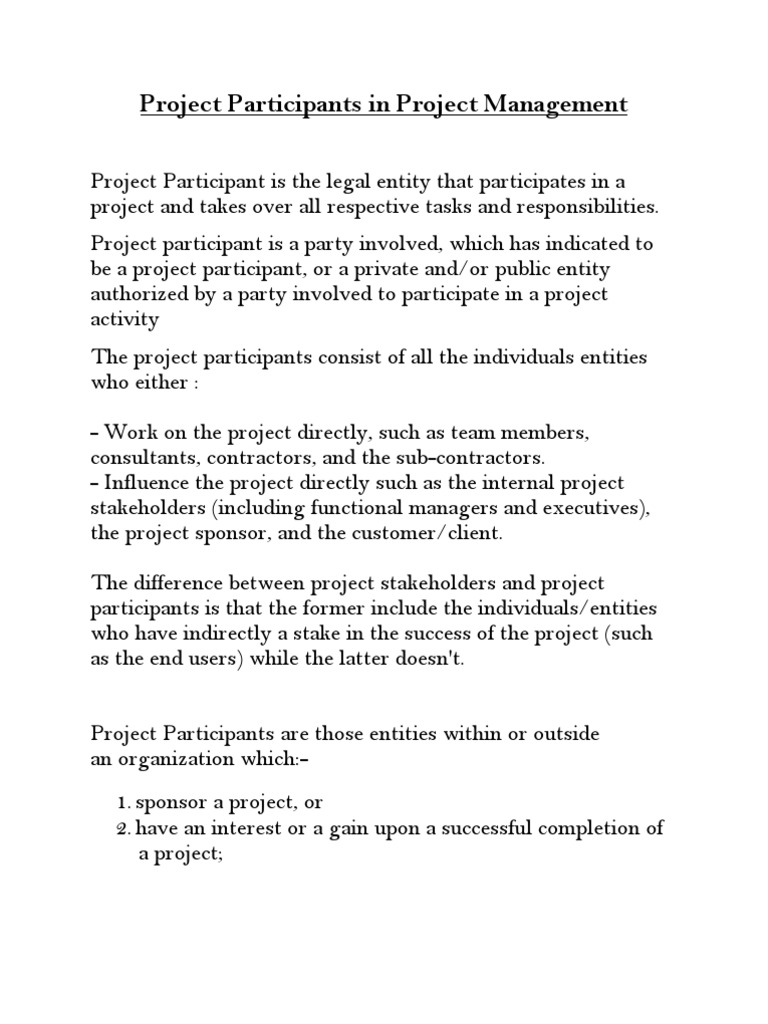 Project Participants in Project Management | PDF | Project Management ...