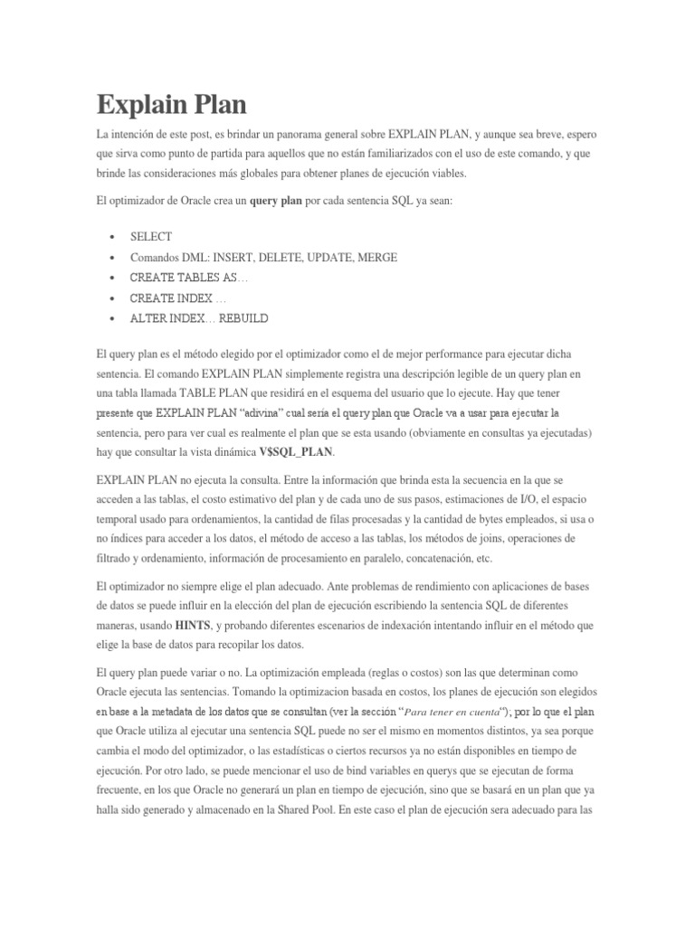 Explain Plan | PDF | SQL | Tabla (base de datos)