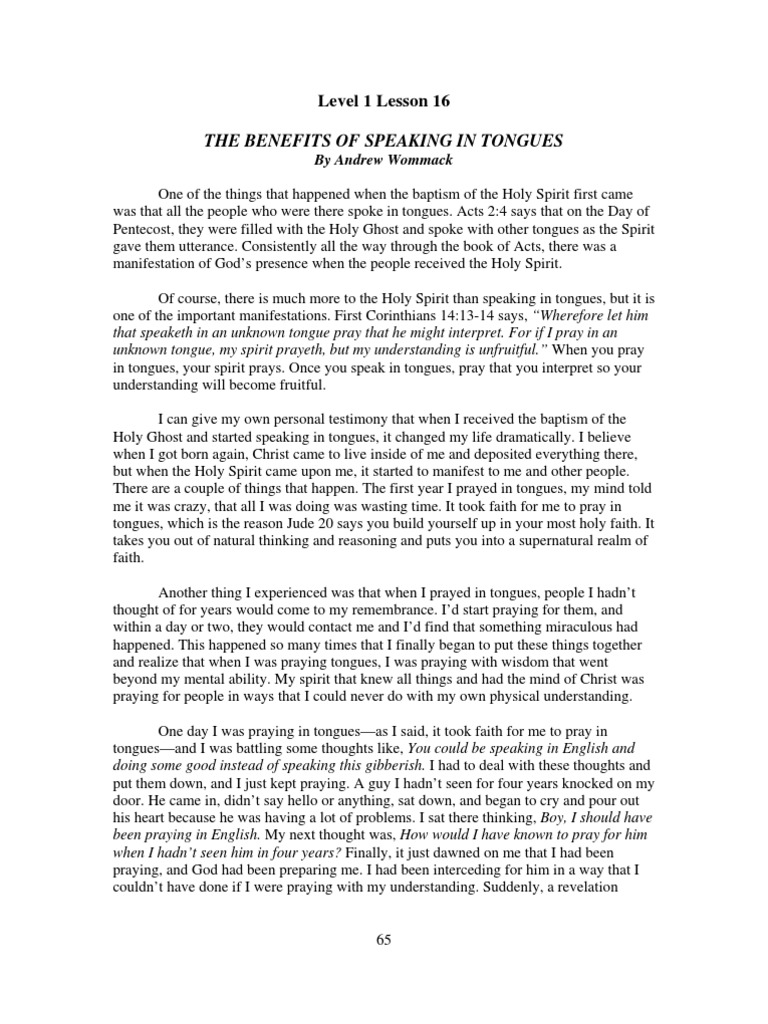 16 The Benefits of Speaking in Tongues Condensed Verison | PDF ...
