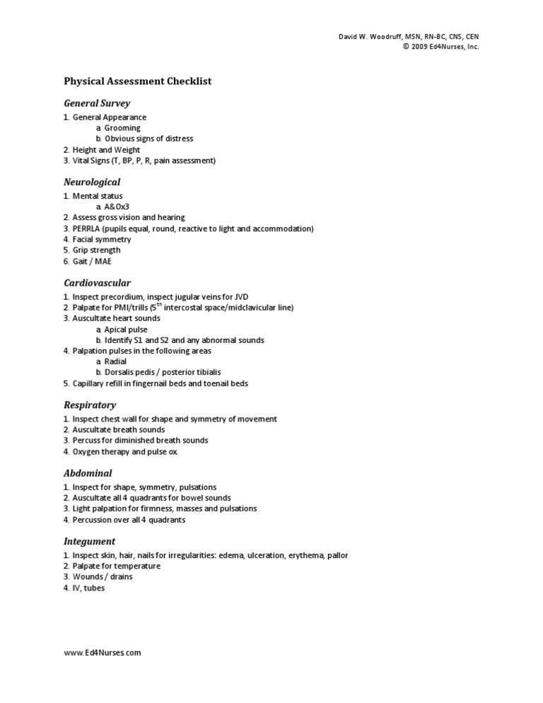 Physical Assessment Checklist | PDF