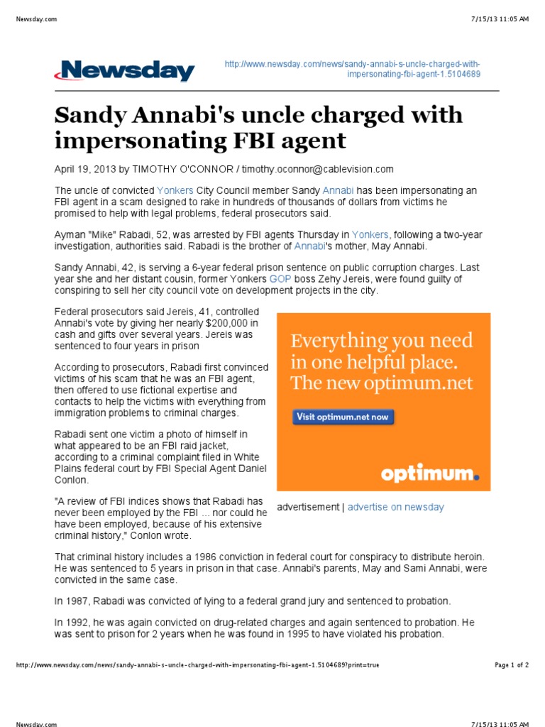 Sandy Annabi's Uncle Charged With Impersonating FBI Agent | PDF ...