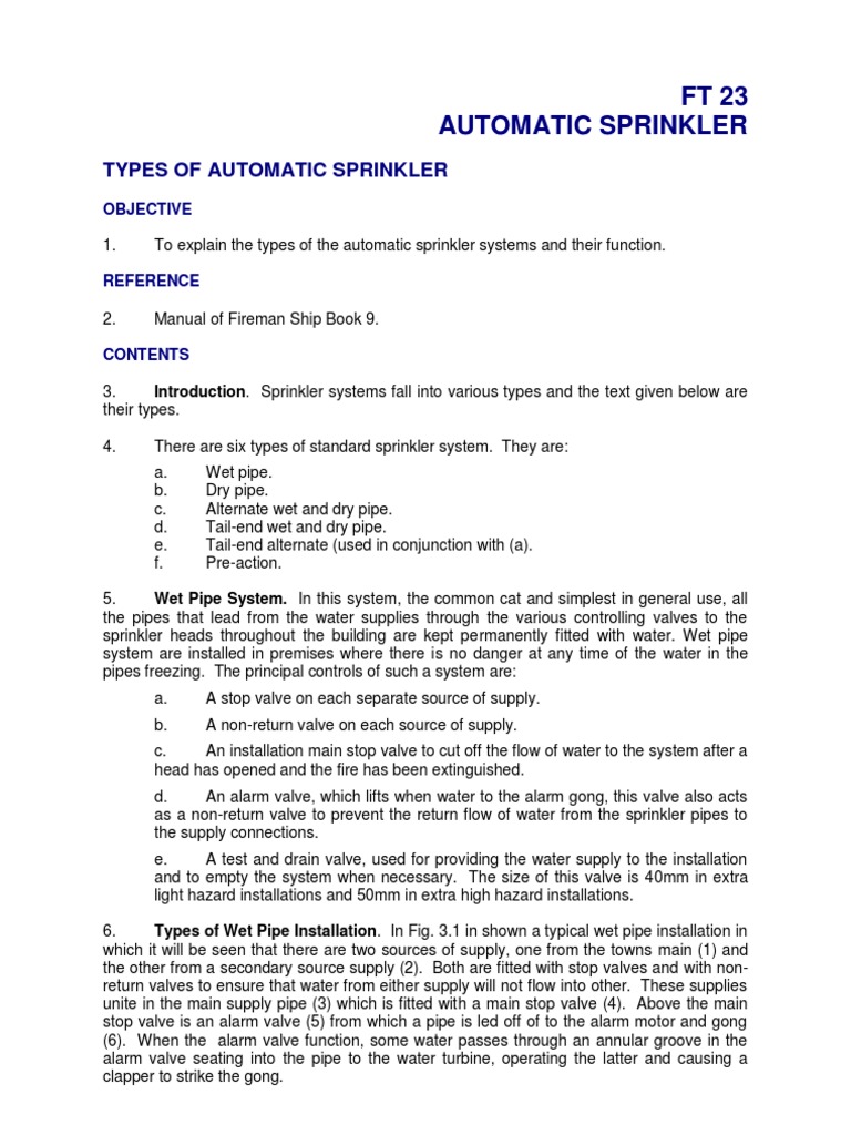 Automatic Sprinkler (Types) | PDF | Fire Sprinkler System | Valve