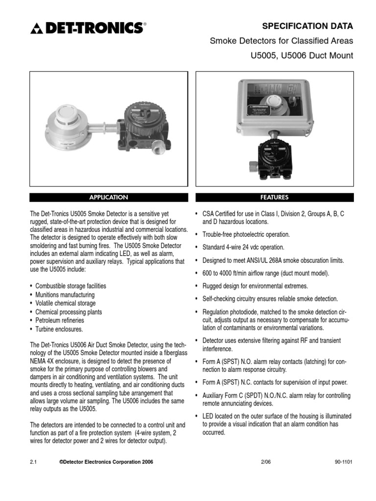 DET-TRONICS-Smoke Detectors For Classified Areas-U5005 - 6 - Spec ...