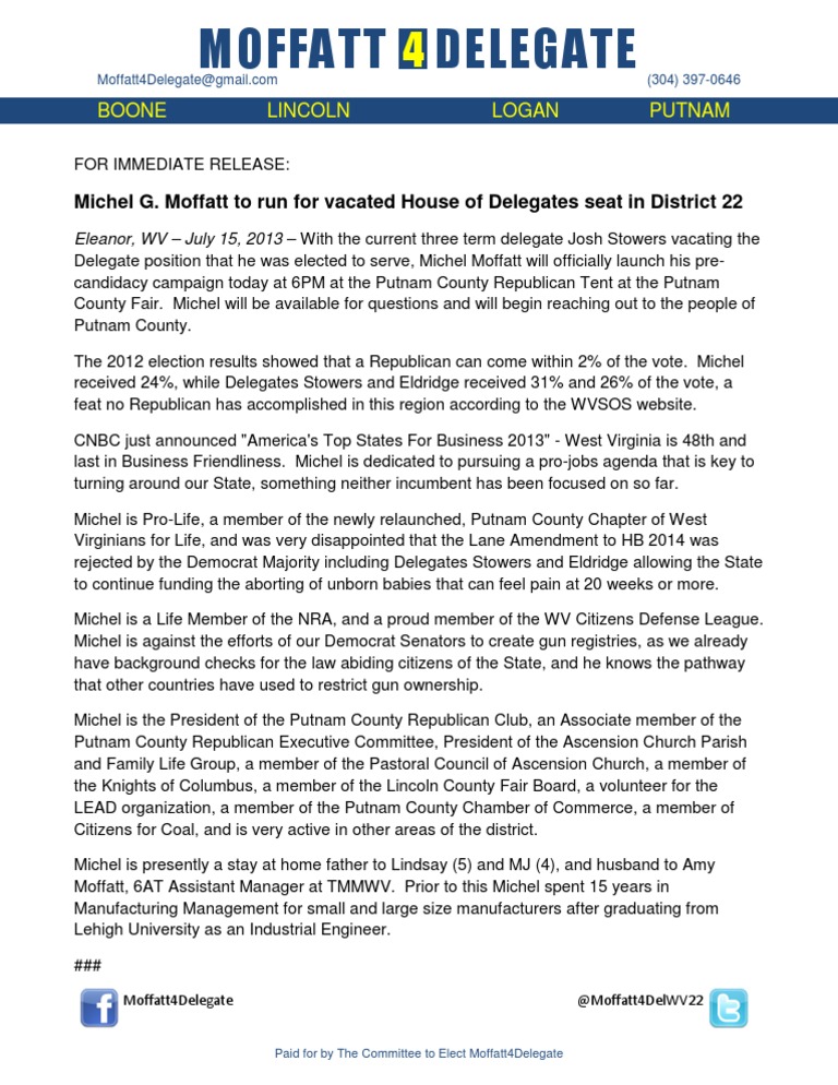 Moffatt Delegate: Boone Lincoln Logan Putnam | PDF | West Virginia ...