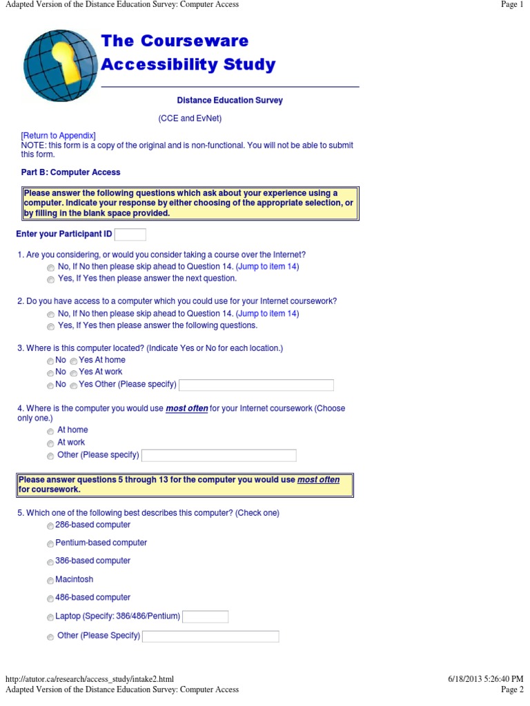 Adapted Version of The Distance Education Survey - Computer Access ...