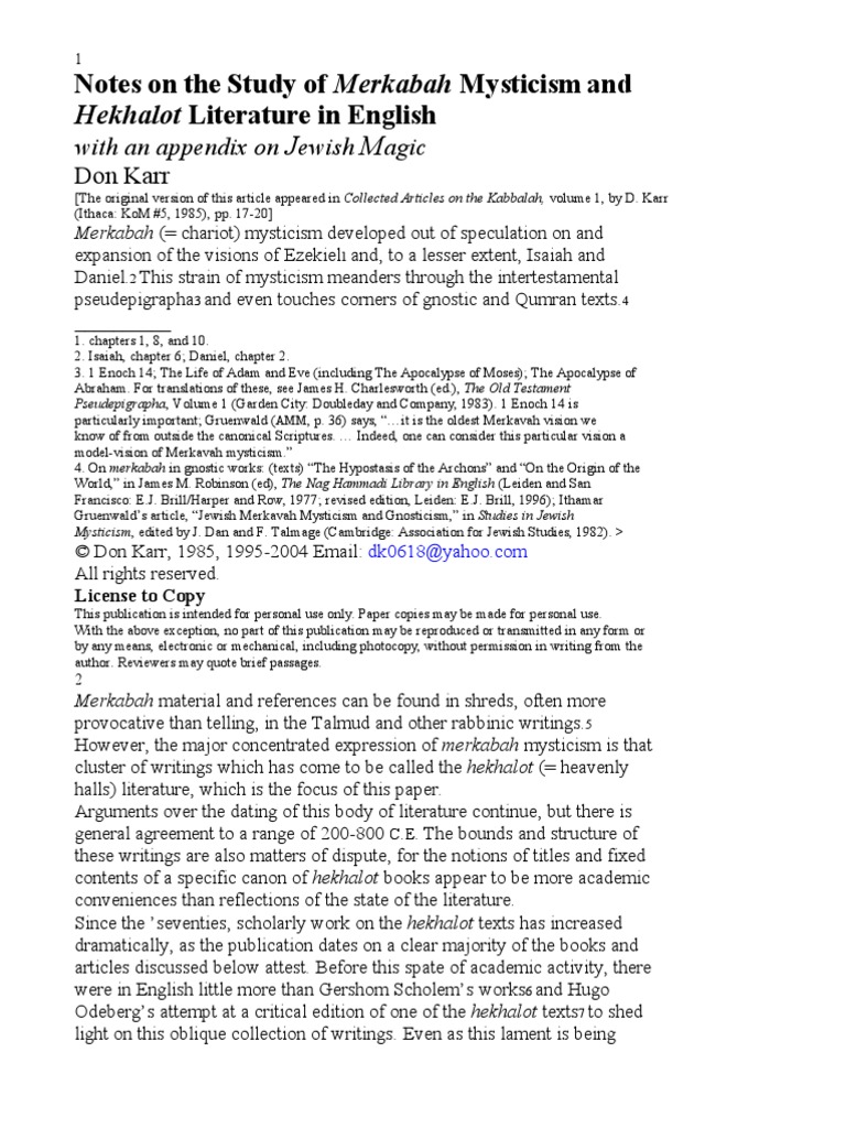 Hekhalot Literature in English: Notes On The Study of Merkabah ...