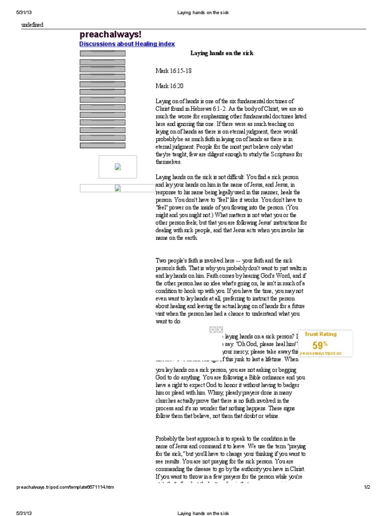 Laying Hands On The Sick | PDF | Prayer | Last Judgment
