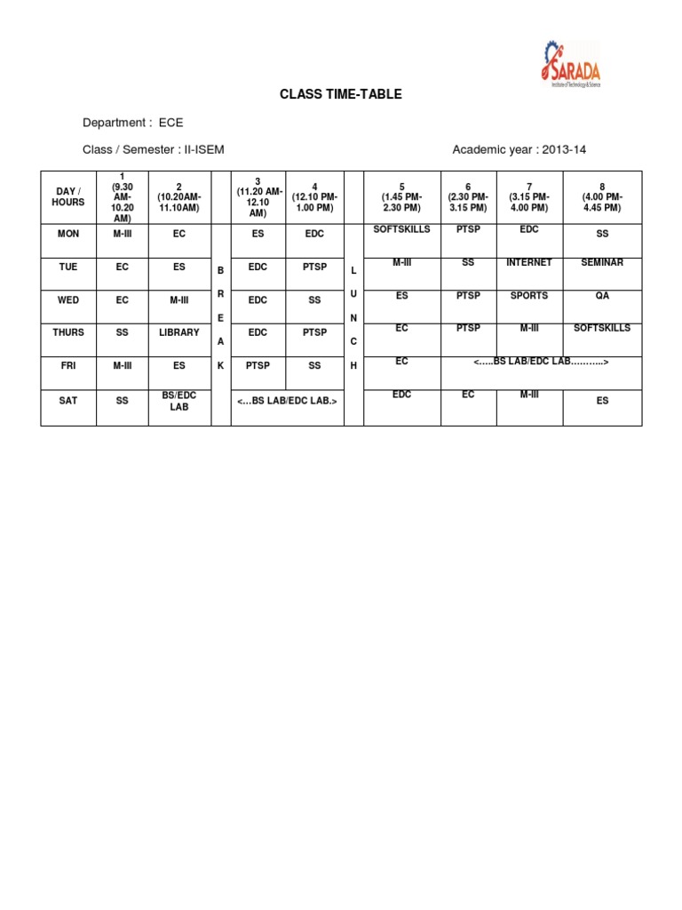 2-1 Class Time-Table | PDF
