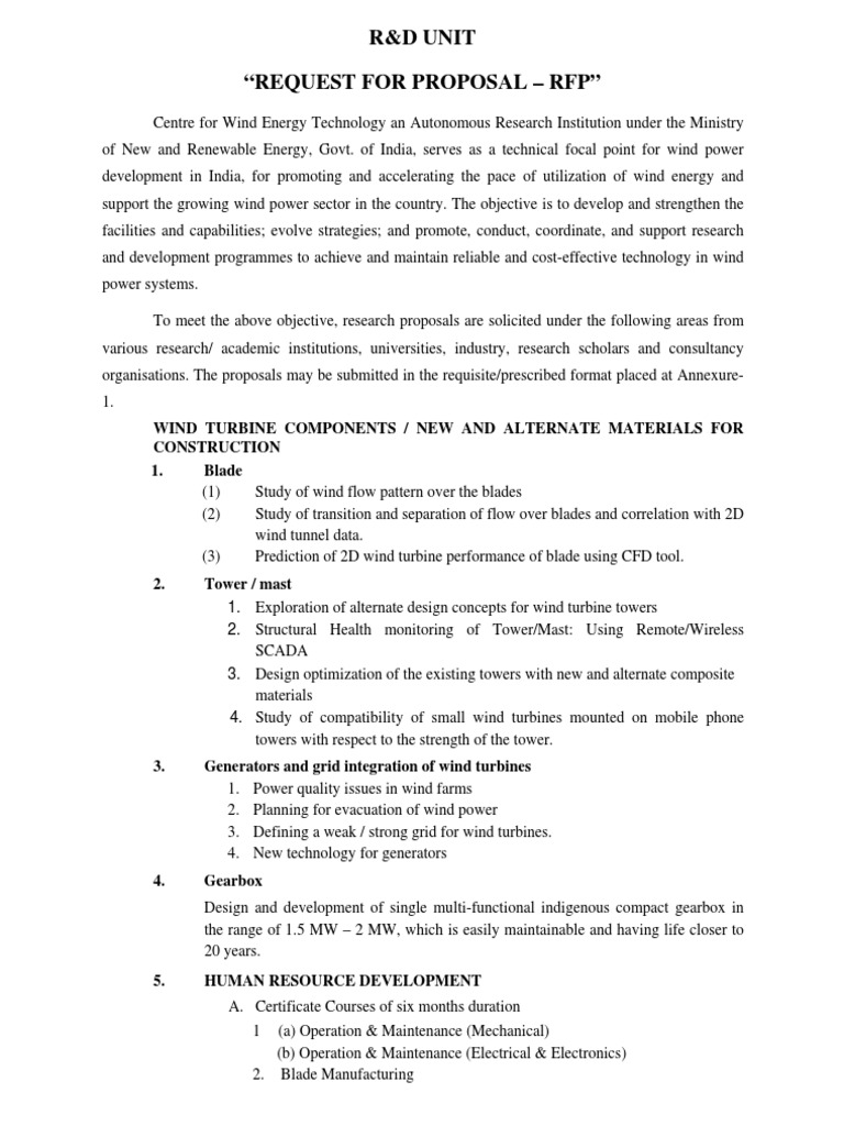 Request for Proposal Annexure | Wind Power | Wind Turbine