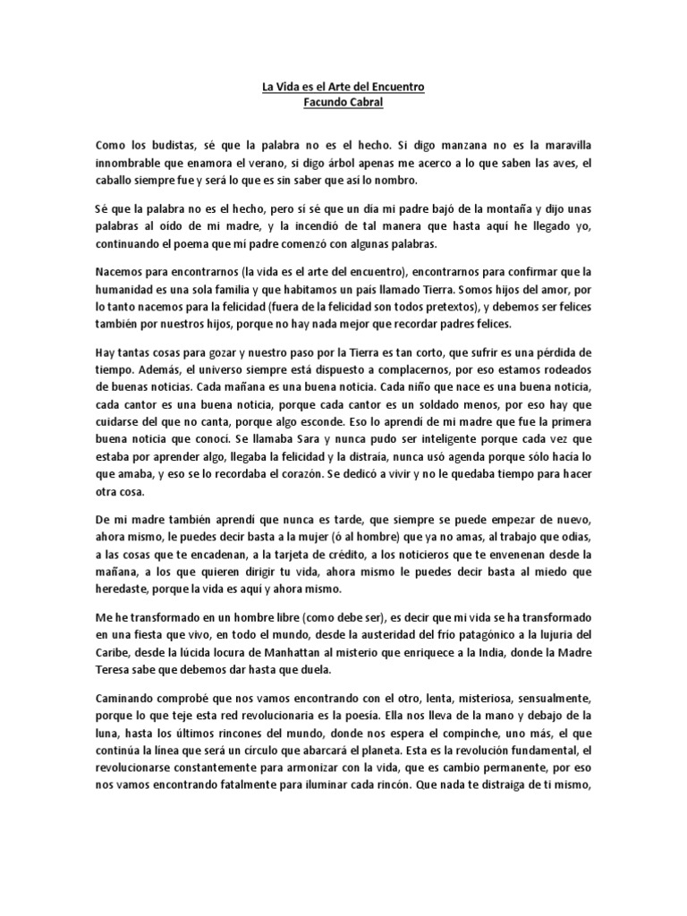 La Vida Es El Arte Del Encuentro - Facundo Cabral | PDF | Felicidad | Amor