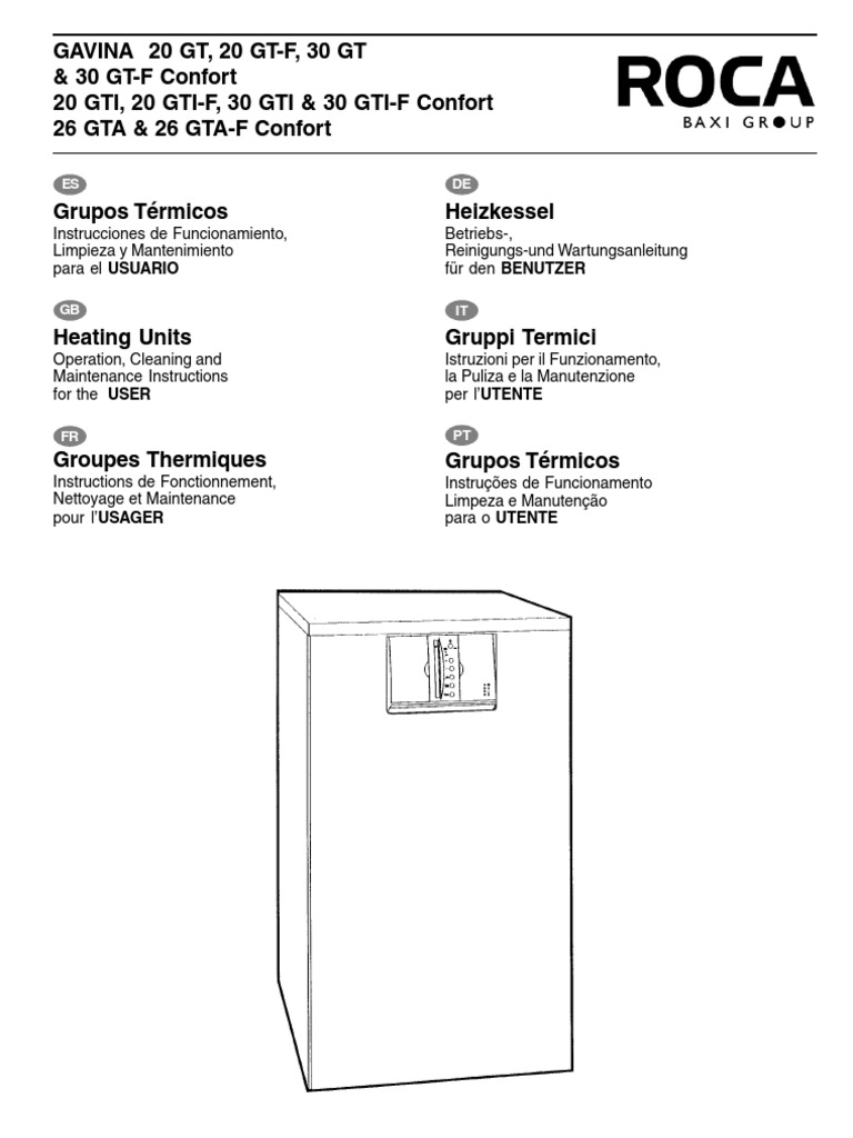 Guía Usuario Roca Gavina GTI 20 Confort | PDF | Caldera | Tap (Válvula)