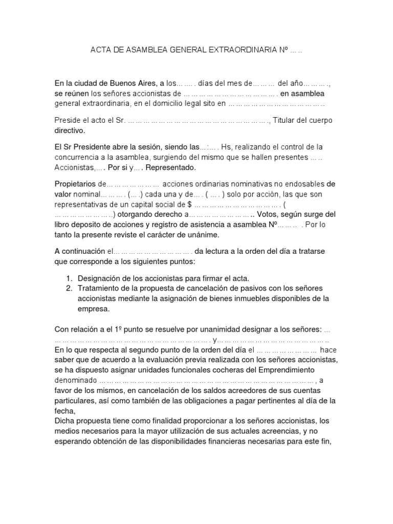 Acta de Asamblea General Extraordinaria | PDF | Gobierno