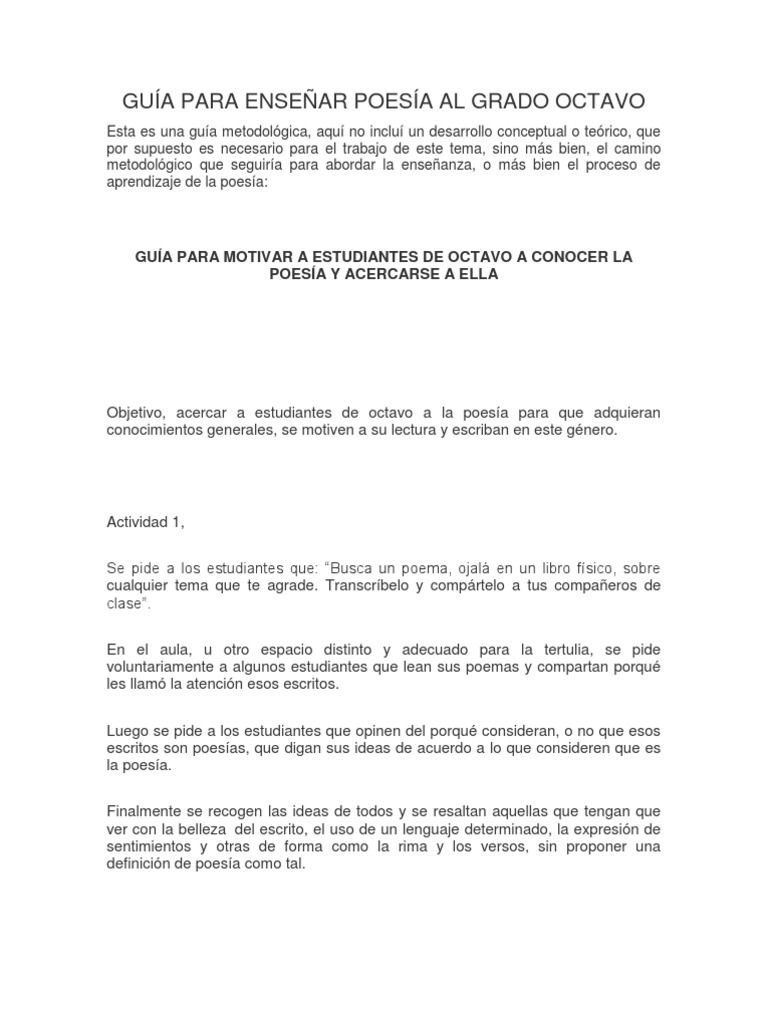Guía para Enseñar Poesía Al Grado Octavo | PDF | Poesía | Ciencia cognitiva