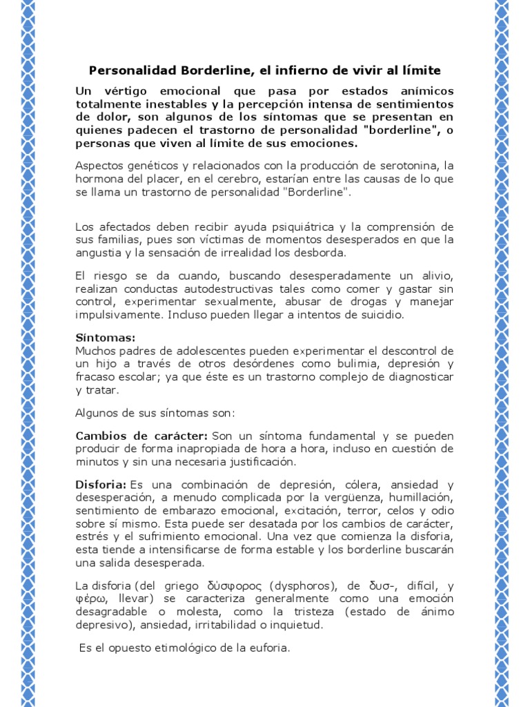 Personalidad Borderline | PDF | Psicosis | Diagnóstico psiquiátrico