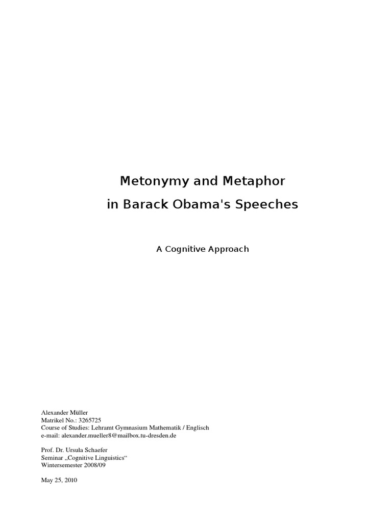Metonymy and Metaphor in Barack Obama's Speeches | PDF | Metaphor ...