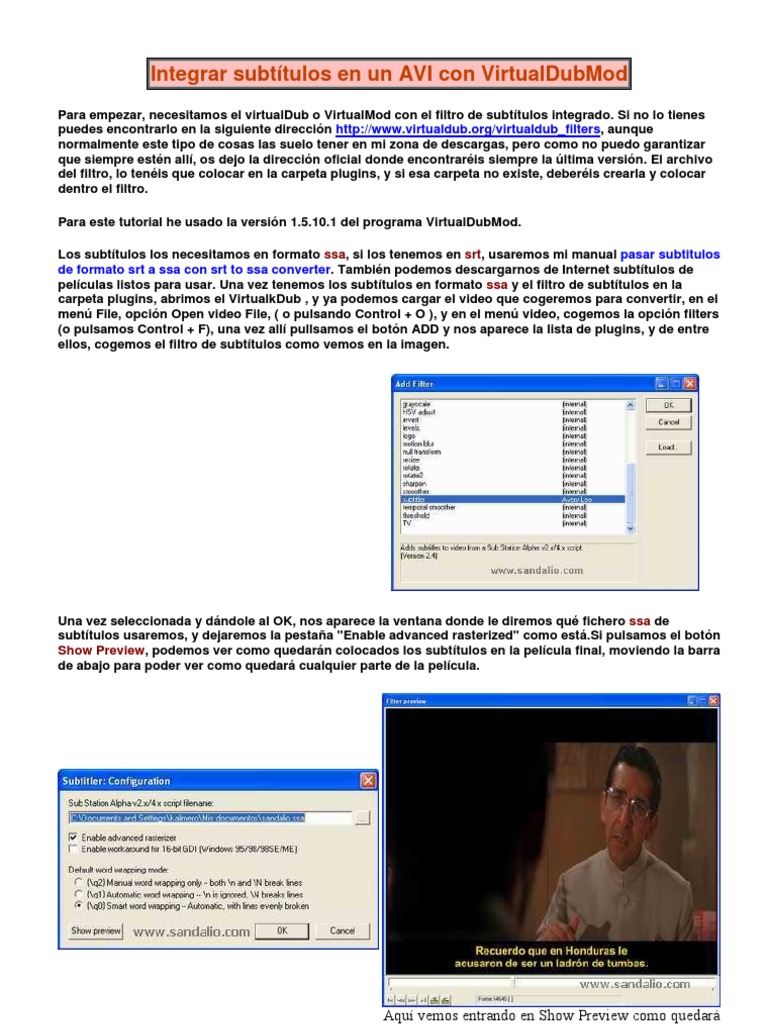 Integrar Subtítulos en Un AVI Con VirtualDubMod | Descargar gratis PDF | Informática | Software