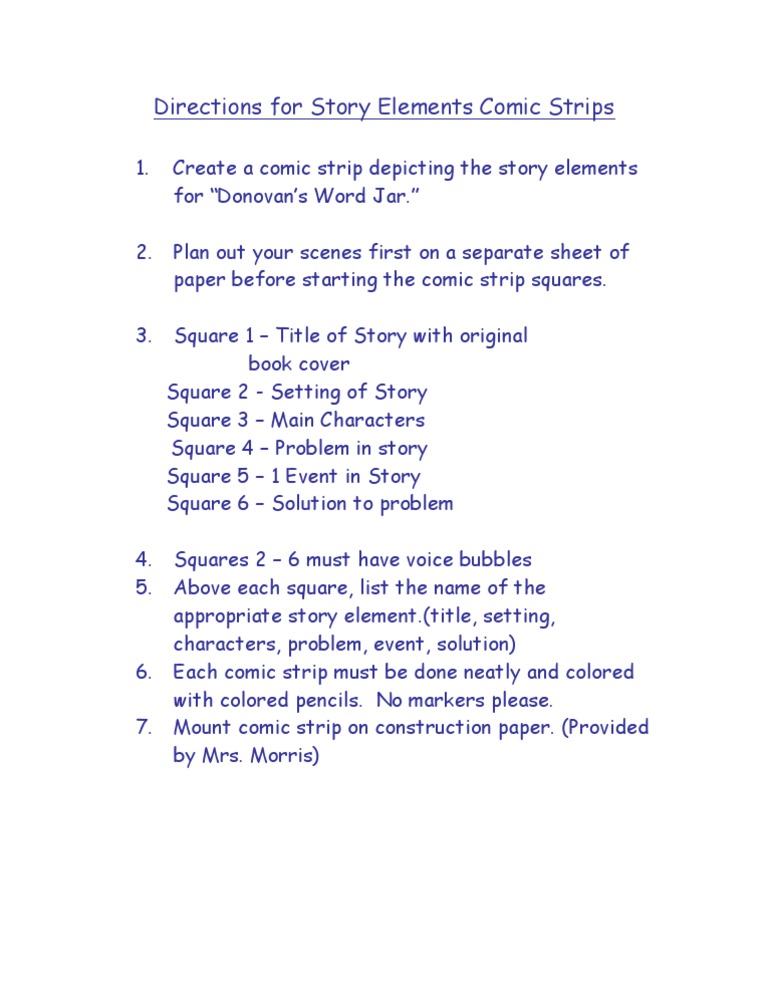 Story Elements Comic Strip | PDF